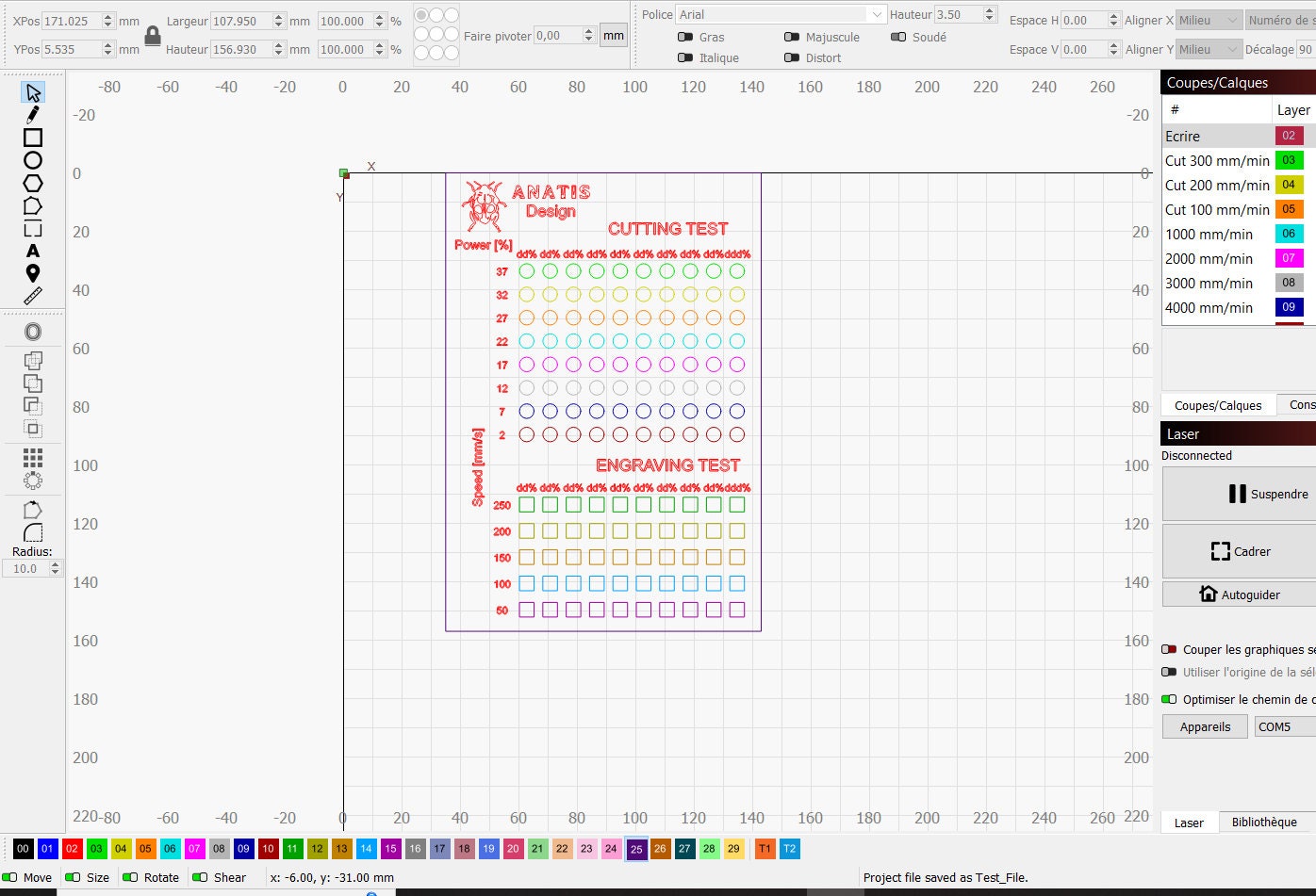 Xtool Test File, Svg Laser Cut File, Lightburn Material Test Card, Test ...