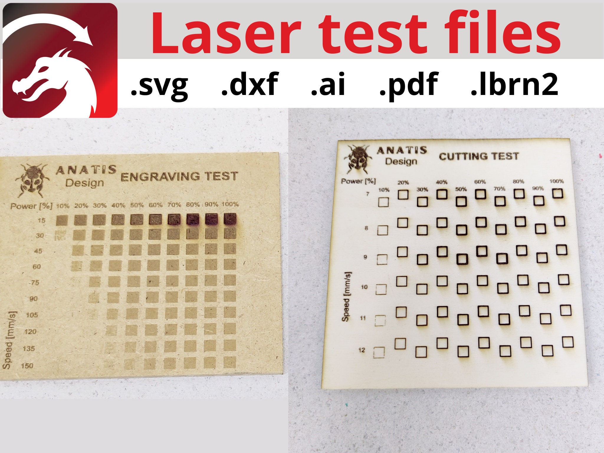 Laser Test Files, Lightburn, Material Test Card, Cutting, Engraving ...