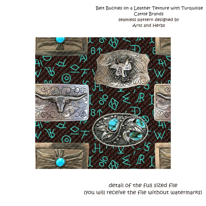 Belt Buckles on a Leather Texture With Turquoise Cattle Brands - Etsy