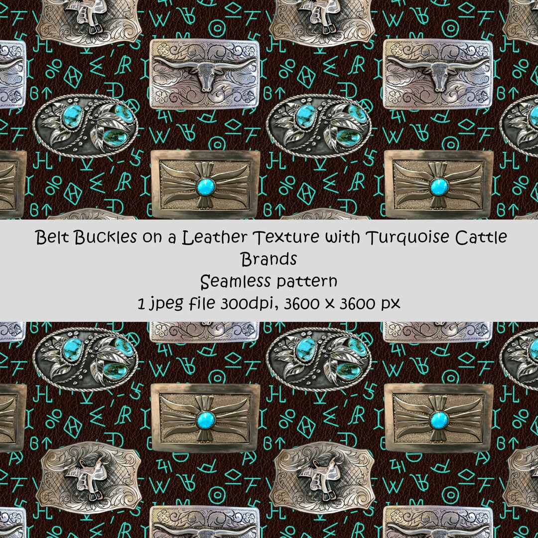 Belt Buckles on a Leather Texture With Turquoise Cattle Brands - Etsy