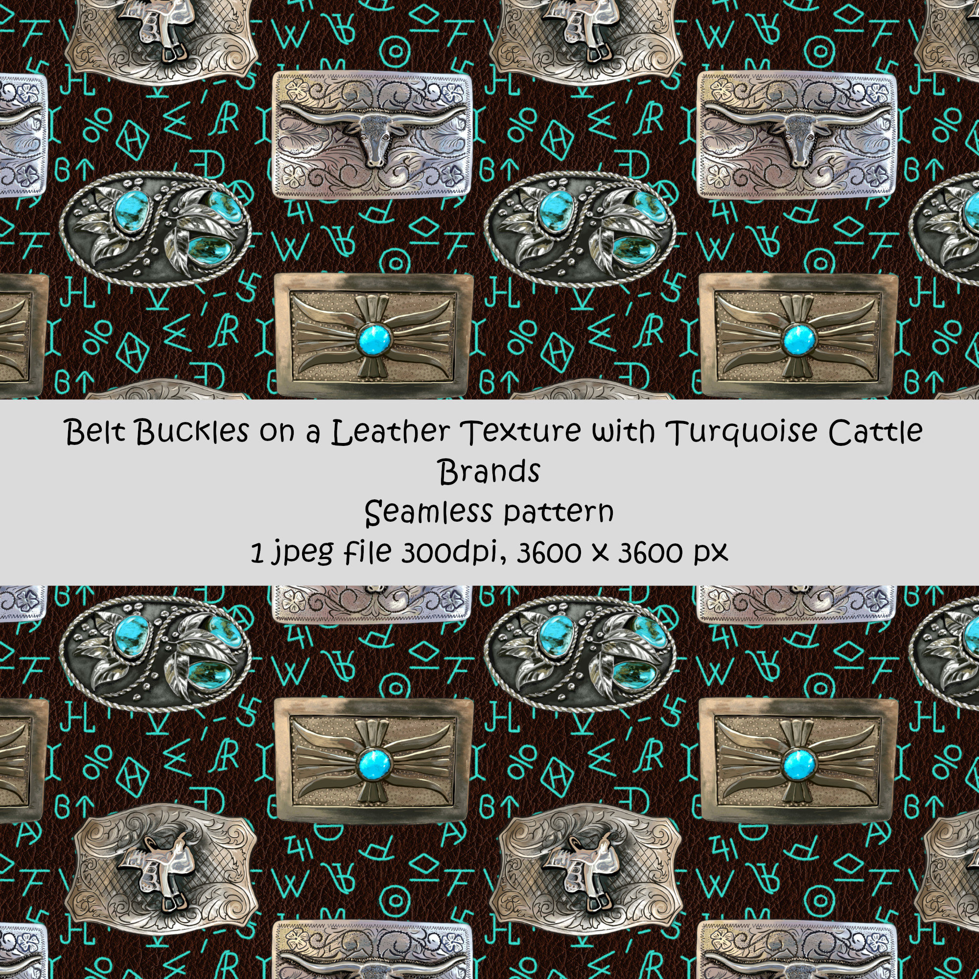Belt Buckles on a Leather Texture With Turquoise Cattle Brands - Etsy