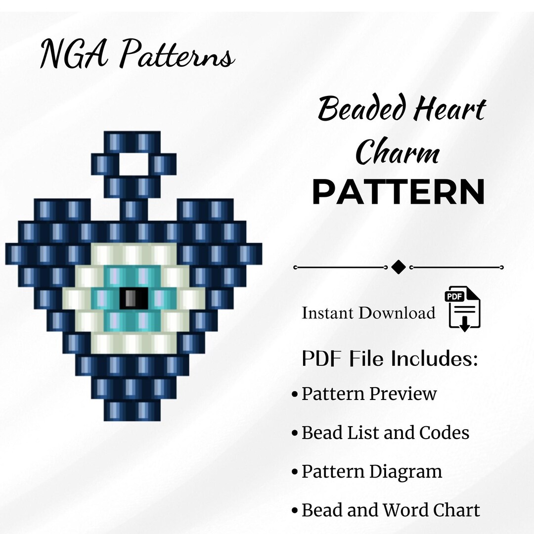 Beaded Heart Charm Pattern, Peyote & Brick Stitch, Miyuki Delica Beads ...