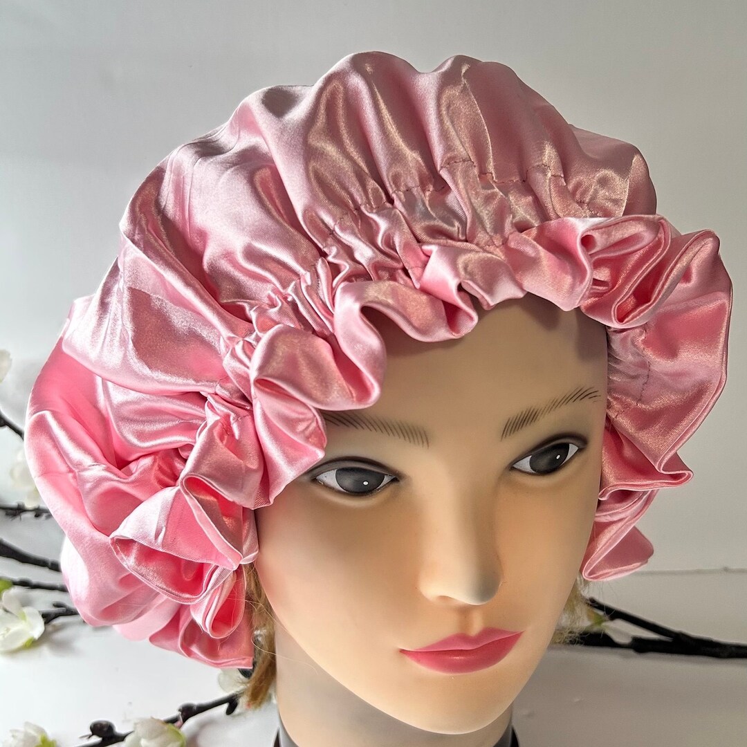 Rose Pink Silk Hair Bonnet Double Layer Adjustable Sleep Cap for Hair ...