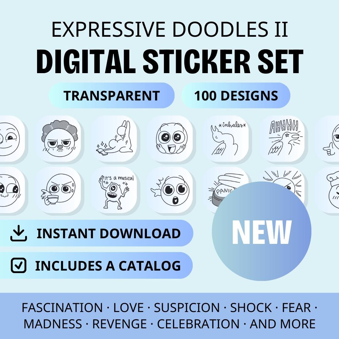 100 Transparent Digital Stickers Reactions for Book Annotations Mood ...