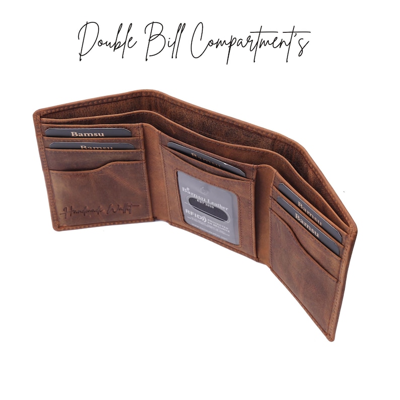 Personalized Leather Trifold Wallet: RFID Blocking, Engraved Monogram ...
