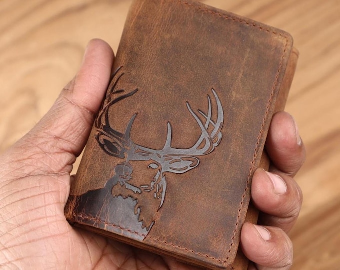 Deer in the Woods BIFOLD Walletmen's Leather Walletpersonalized ...