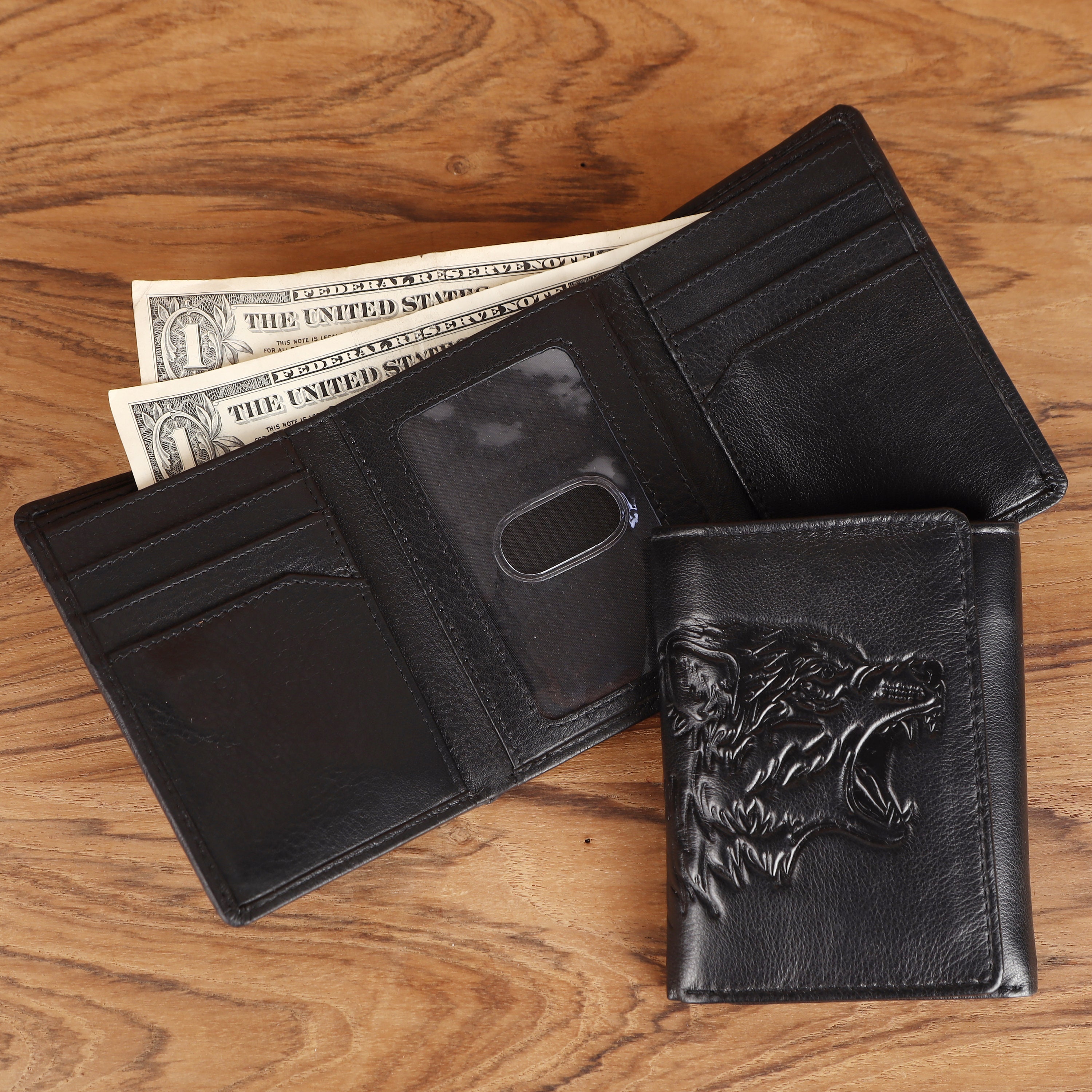Wild Wolf Trifold Wallet,men's Leather Wallet,tri-fold Personalized ...