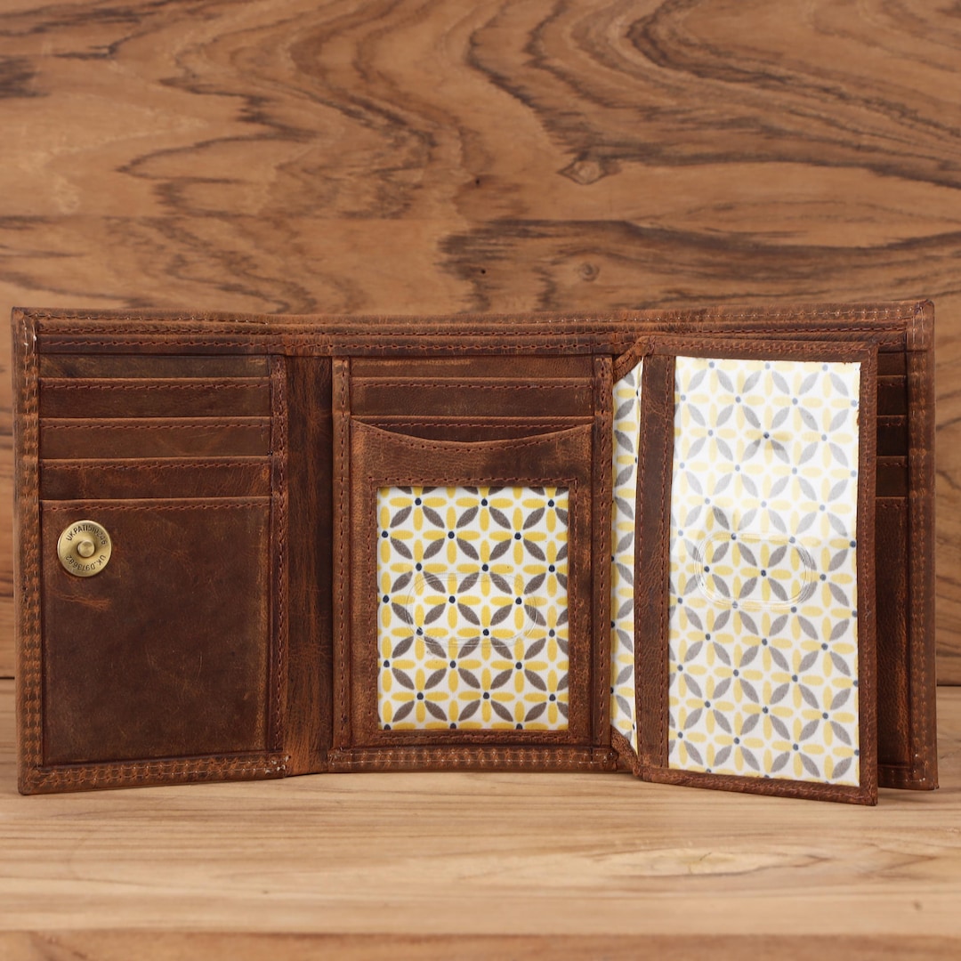 Full Grain Leather Trifold Men’s Wallet – RFID Blocking, Personalized ...