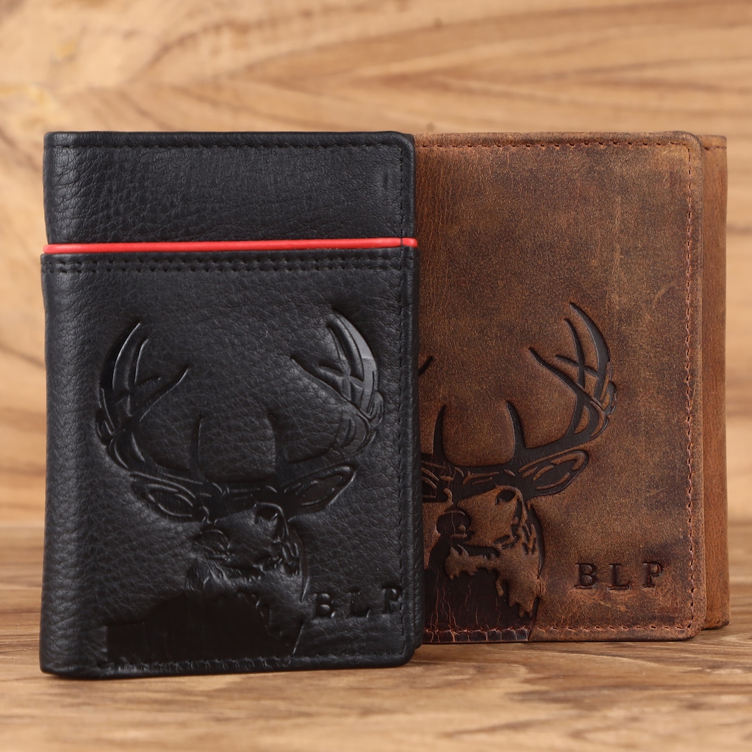 Pack of 2 Deer Trifold, Full Grain Leather Trifold Men Wallet, RFID ...