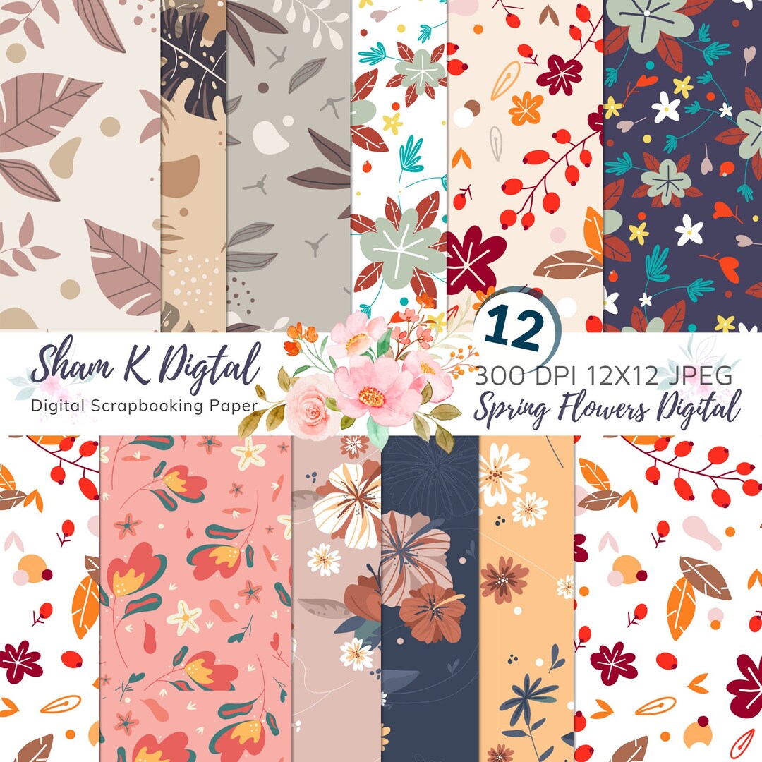 Spring Flowers Digital Paper, Flowers Digital Paper, Wildflowers Paper ...