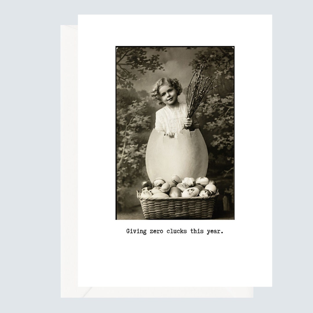Zero Clucks Vintage Photo Card Giving zero Fs Pun Blank Inside ...