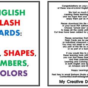 English Flash Cards: Abcs Shapes Numbers & Colors - Etsy