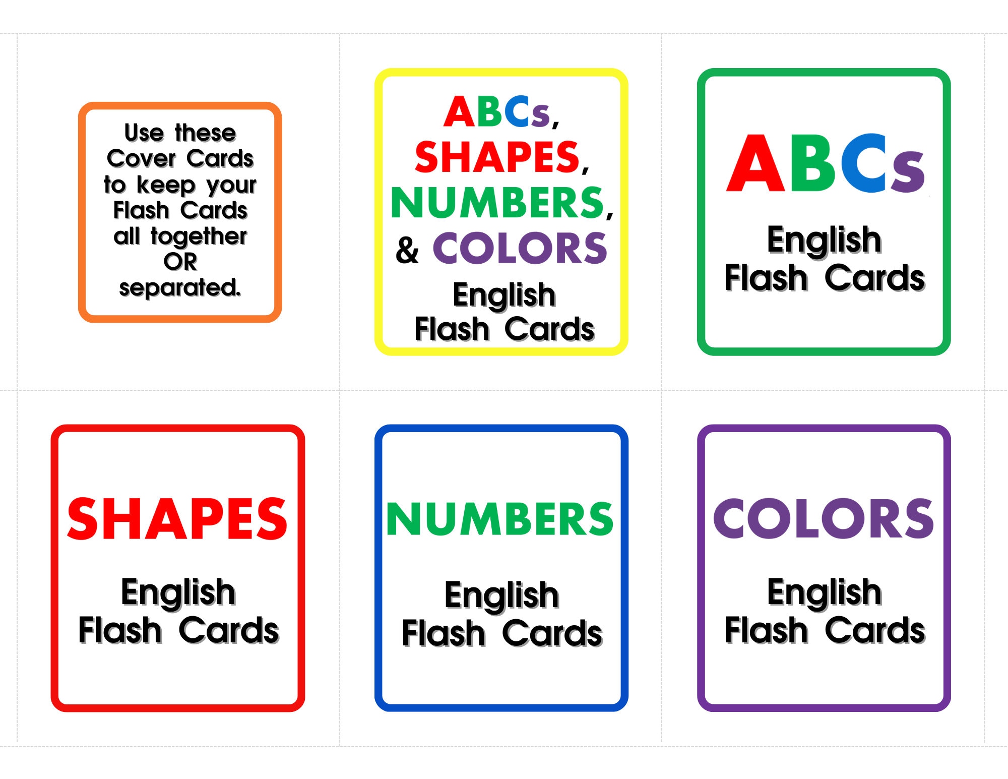 English Flash Cards: Abcs Shapes Numbers & Colors - Etsy