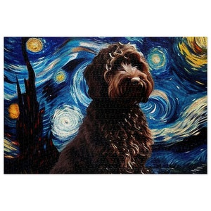 Puzzle Starry Night Chocolate Labradoodle Painting Dog Pet Art Lover ...