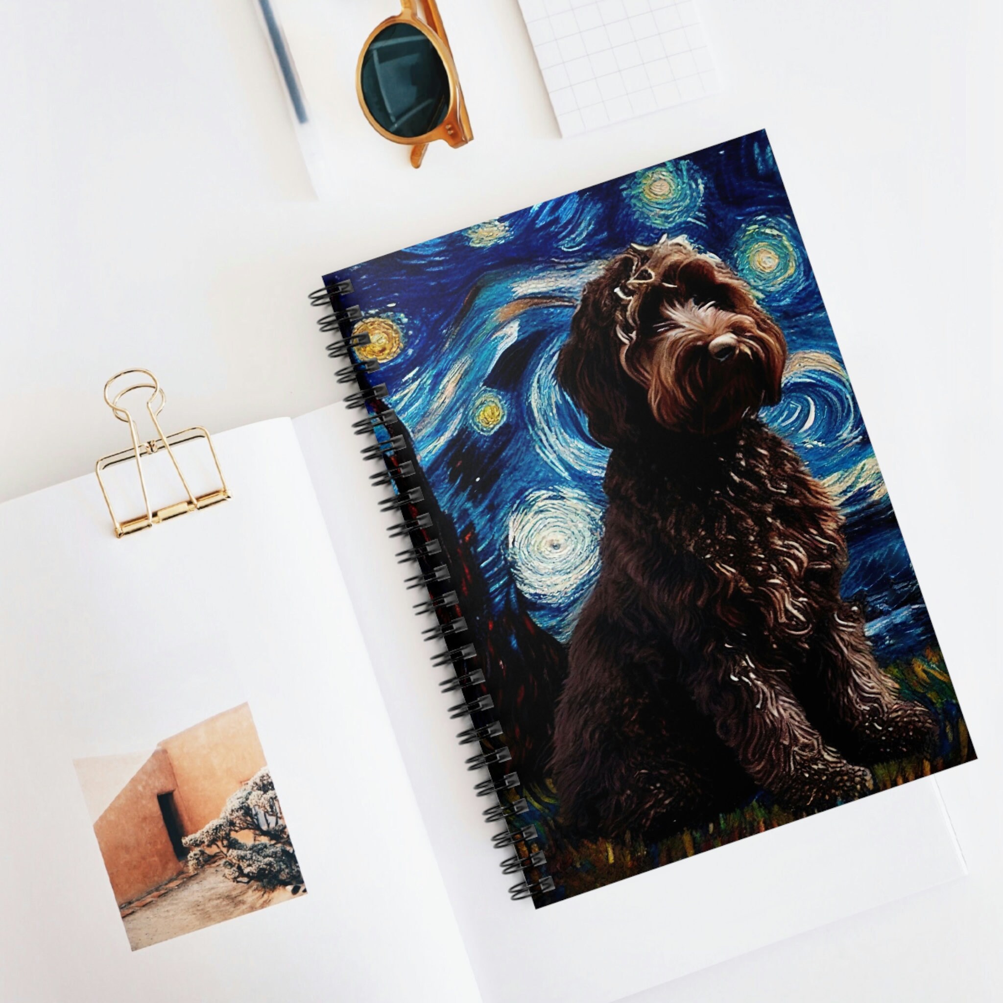 Notebook Spiral College Lined Chocolate Labradoodle Starry Night ...