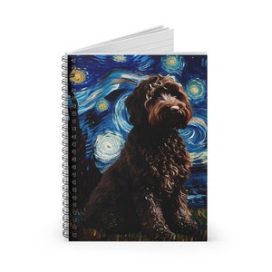 Notebook Spiral College Lined Chocolate Labradoodle Starry Night ...
