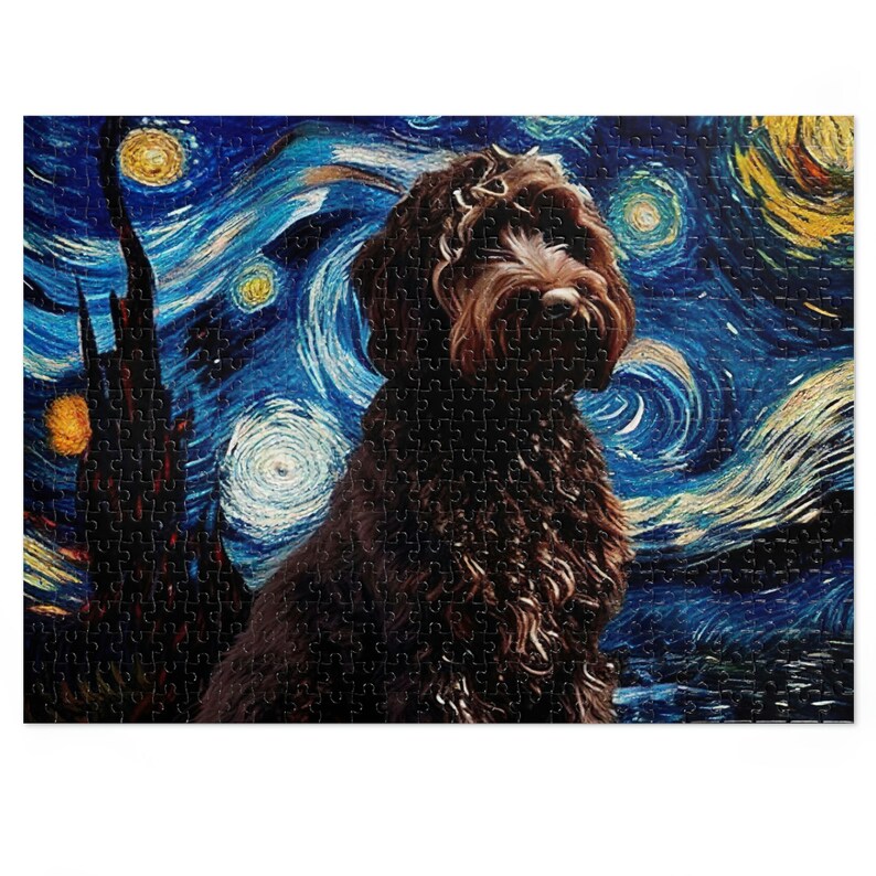 Puzzle Starry Night Chocolate Labradoodle Painting Dog Pet Art Lover ...