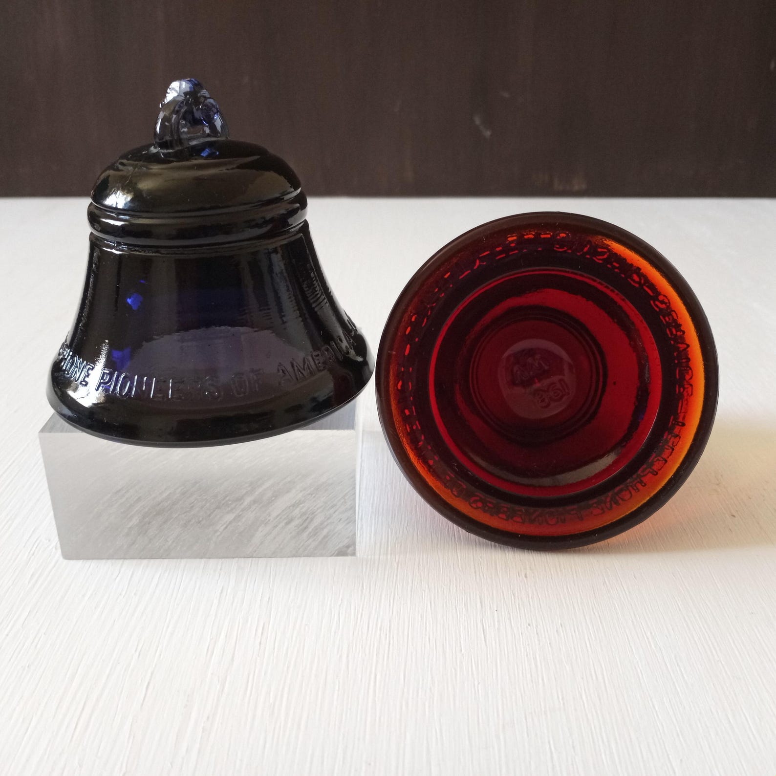 Vintage Glass Paperweight, Telephone Pioneers of America Red Bell ...