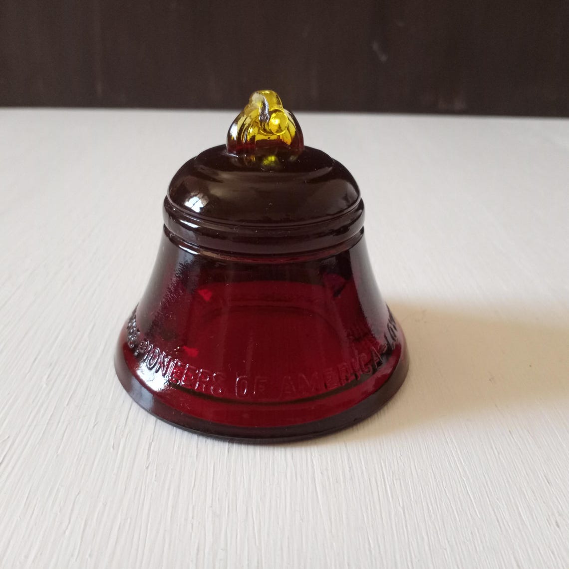 Vintage Glass Paperweight, Telephone Pioneers of America Red Bell ...