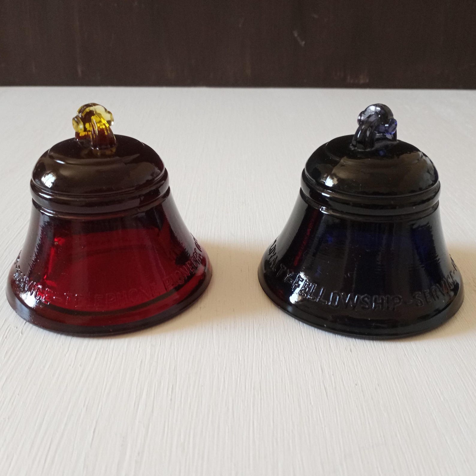 Vintage Glass Paperweight, Telephone Pioneers of America Red Bell ...