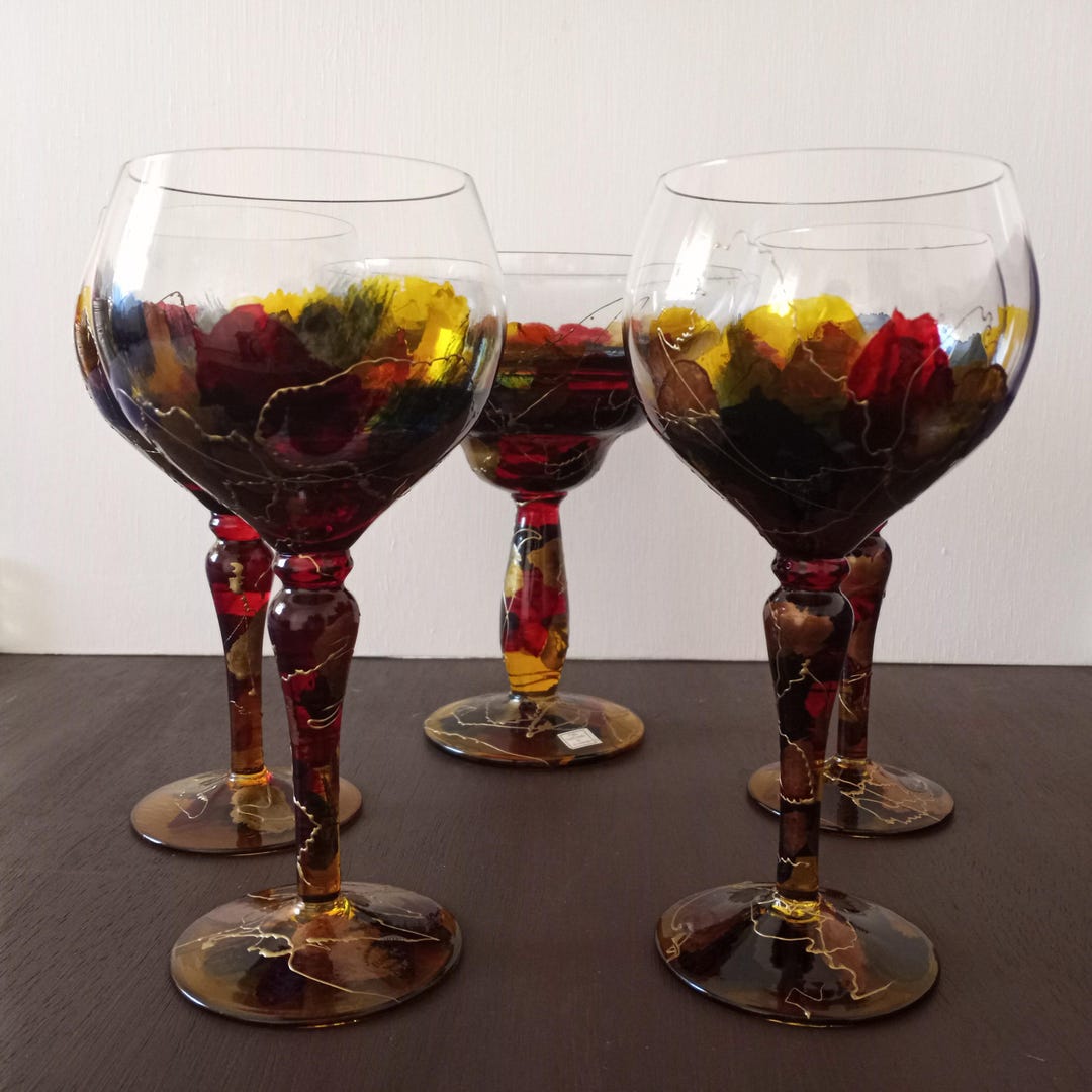 Vintage Royal Danube Wine Goblets: Hand-painted Romanian Stemware, Set ...