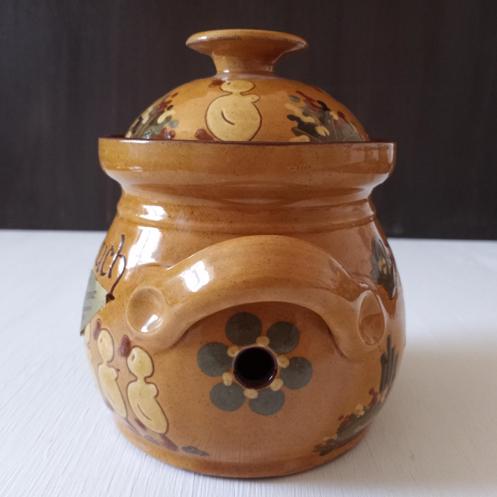 Vintage German Knoblauch Garlic Pottery Pot + Lid, Handmade, Topferei ...