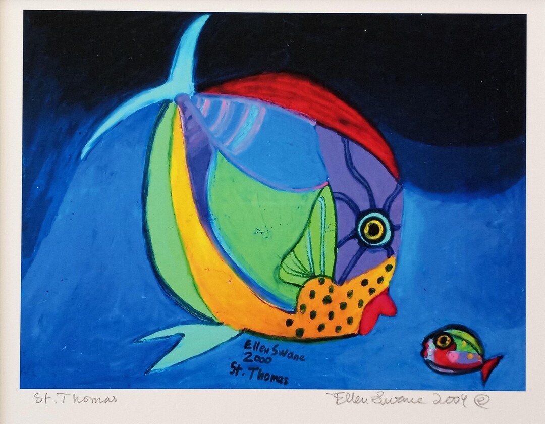 Vintage Ellen Swane Fish Watercolor Print: St Thomas Bambini Art ...