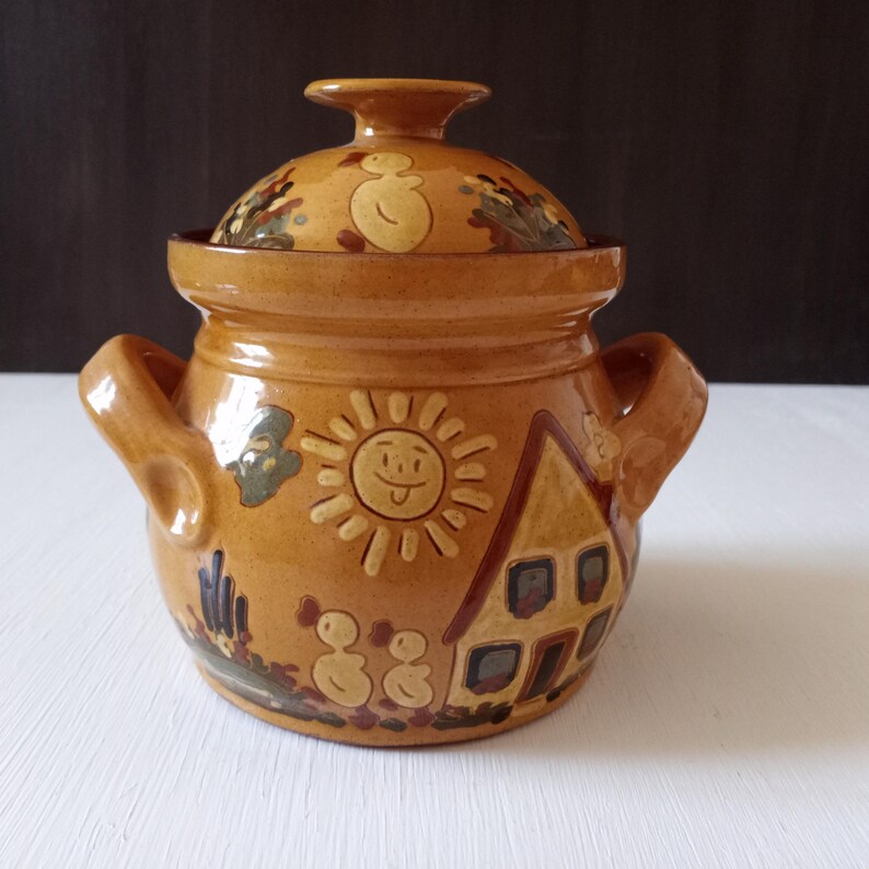 Vintage German Knoblauch Garlic Pottery Pot + Lid, Handmade, Topferei ...