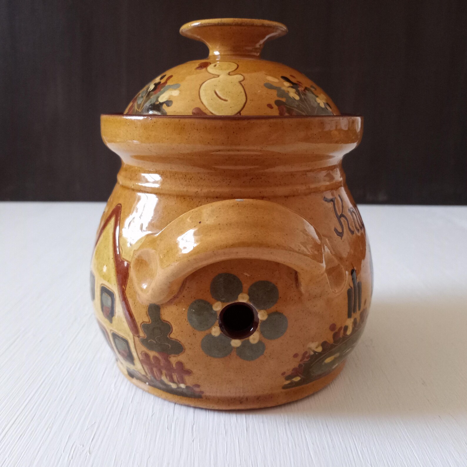 Vintage German Knoblauch Garlic Pottery Pot + Lid, Handmade, Topferei ...