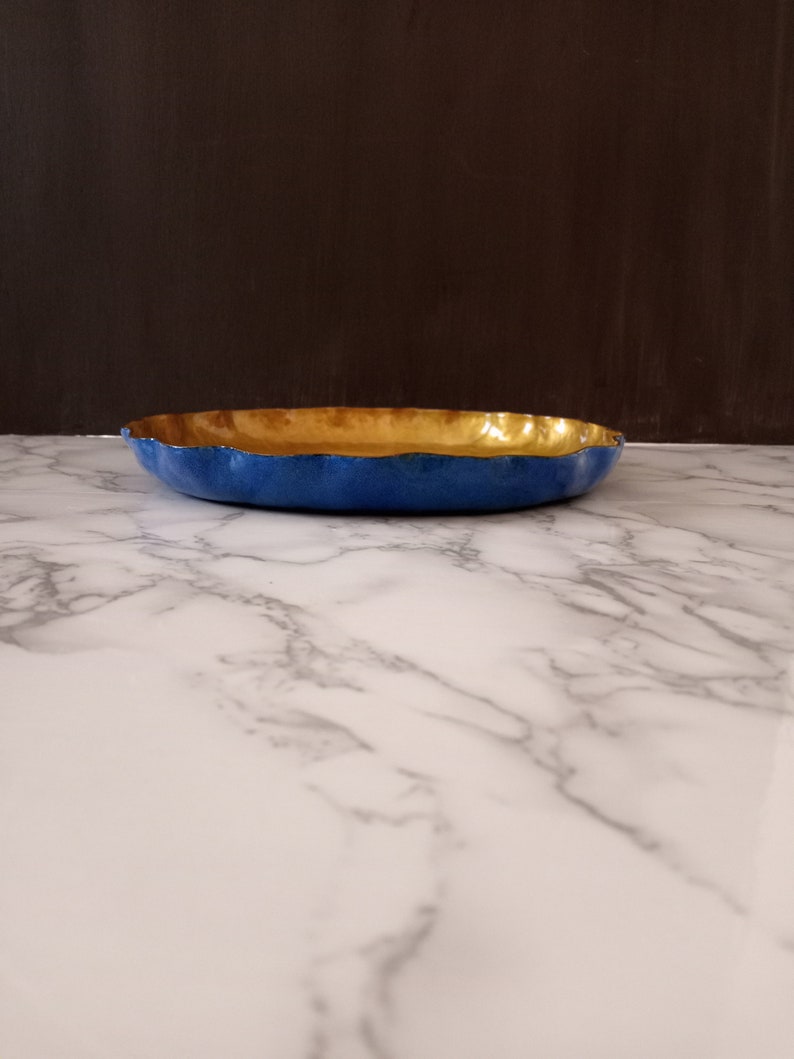 Vintage Copper Enamel Artist Made Plate, Pie Crust Design, Art Deco ...