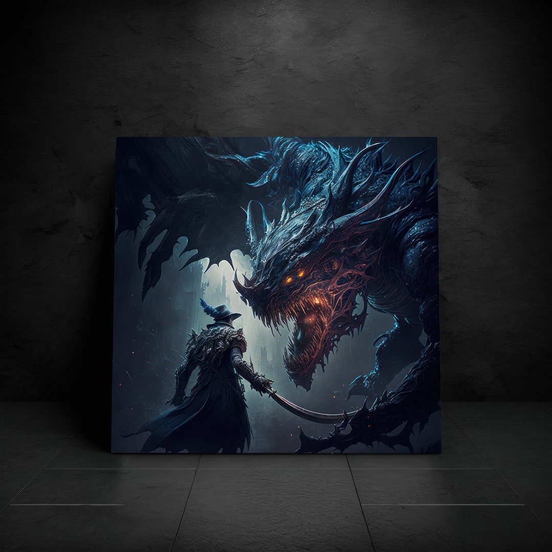 Bloodborne Style Monster Fight, Dark, Home Decor, Canvas Print ...
