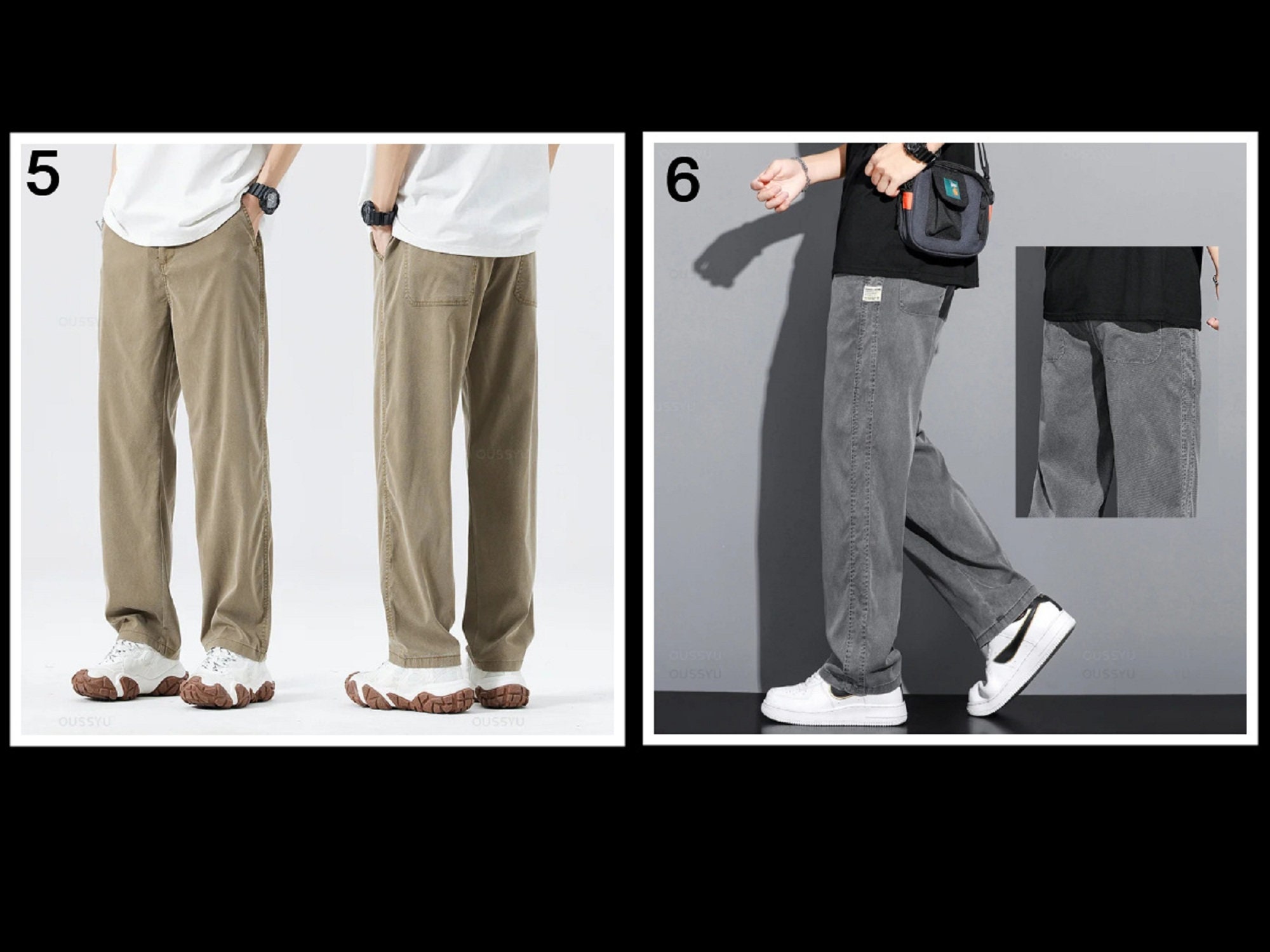 Soft Fabric Men's Jeans Loose Straight Pants Drawstring Elastic Waist ...