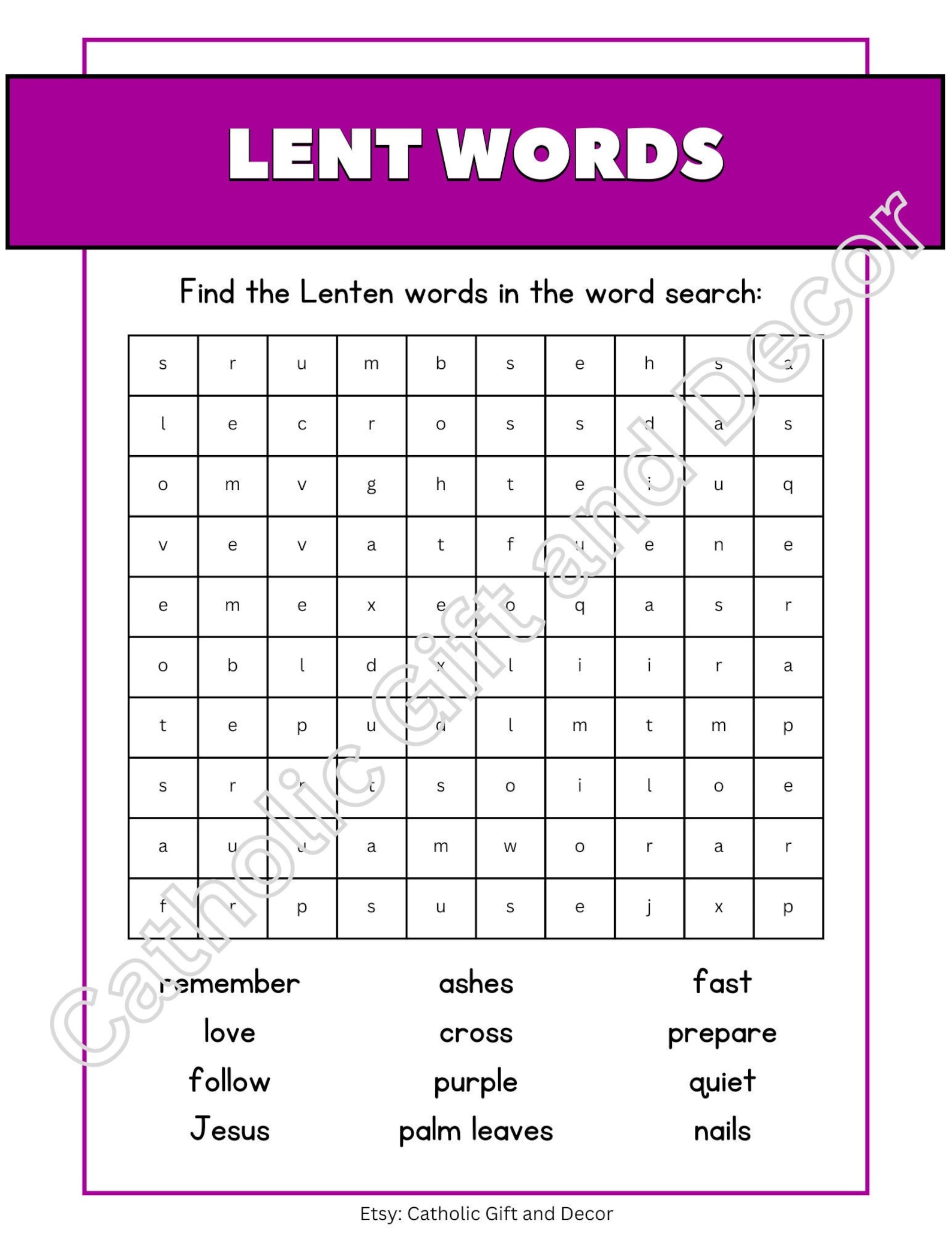 Catholic Lent Activity PDF| Lent Wordsearch | Lent for Kids | Lent ...