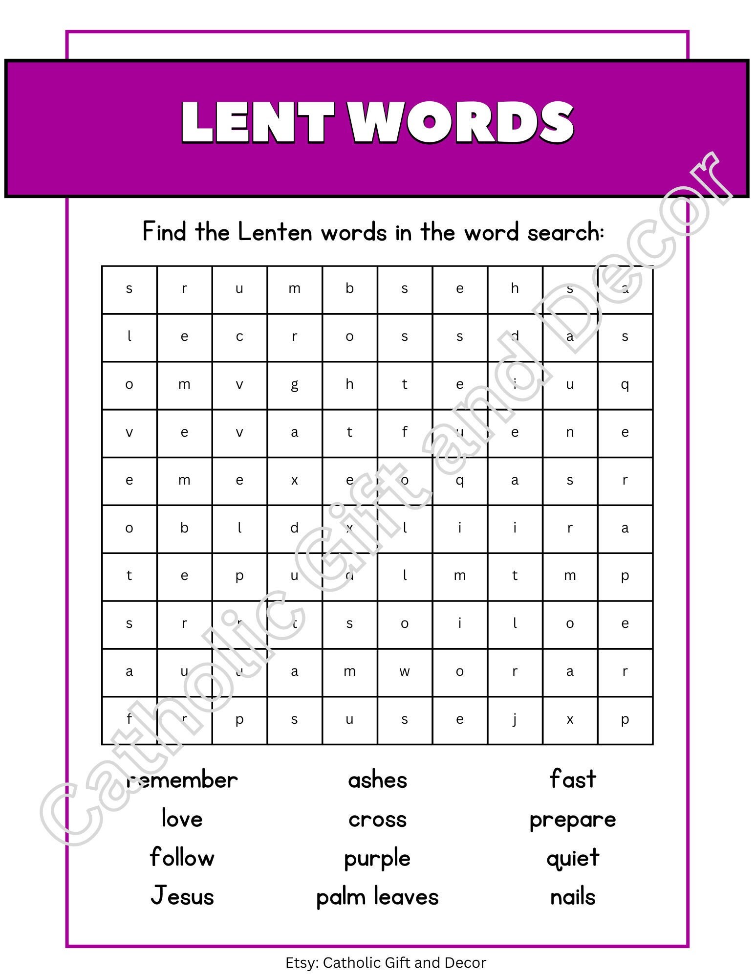 Catholic Lent Activity PDF| Lent Wordsearch | Lent for Kids | Lent ...
