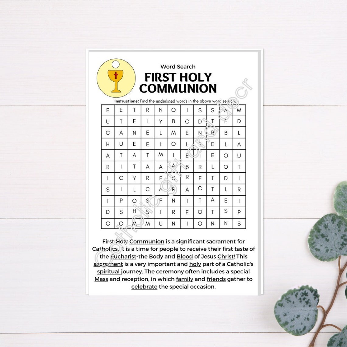 Printable Catholic First Communion Word Search | 1st Communion ...