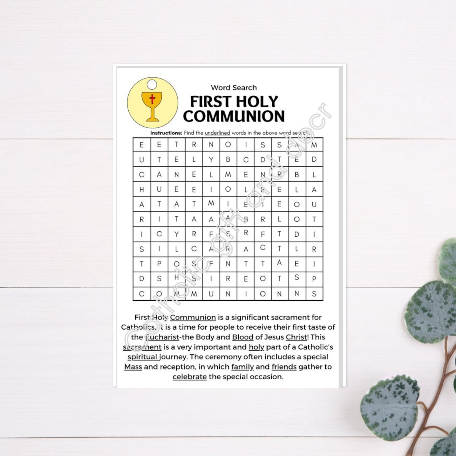 Printable Catholic First Communion Word Search | 1st Communion ...