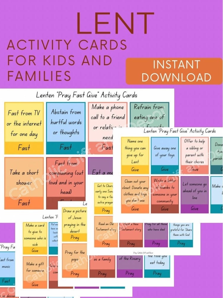 Catholic Lent Activity Cards PDF | Pray Fast Give | Lent Activities for ...
