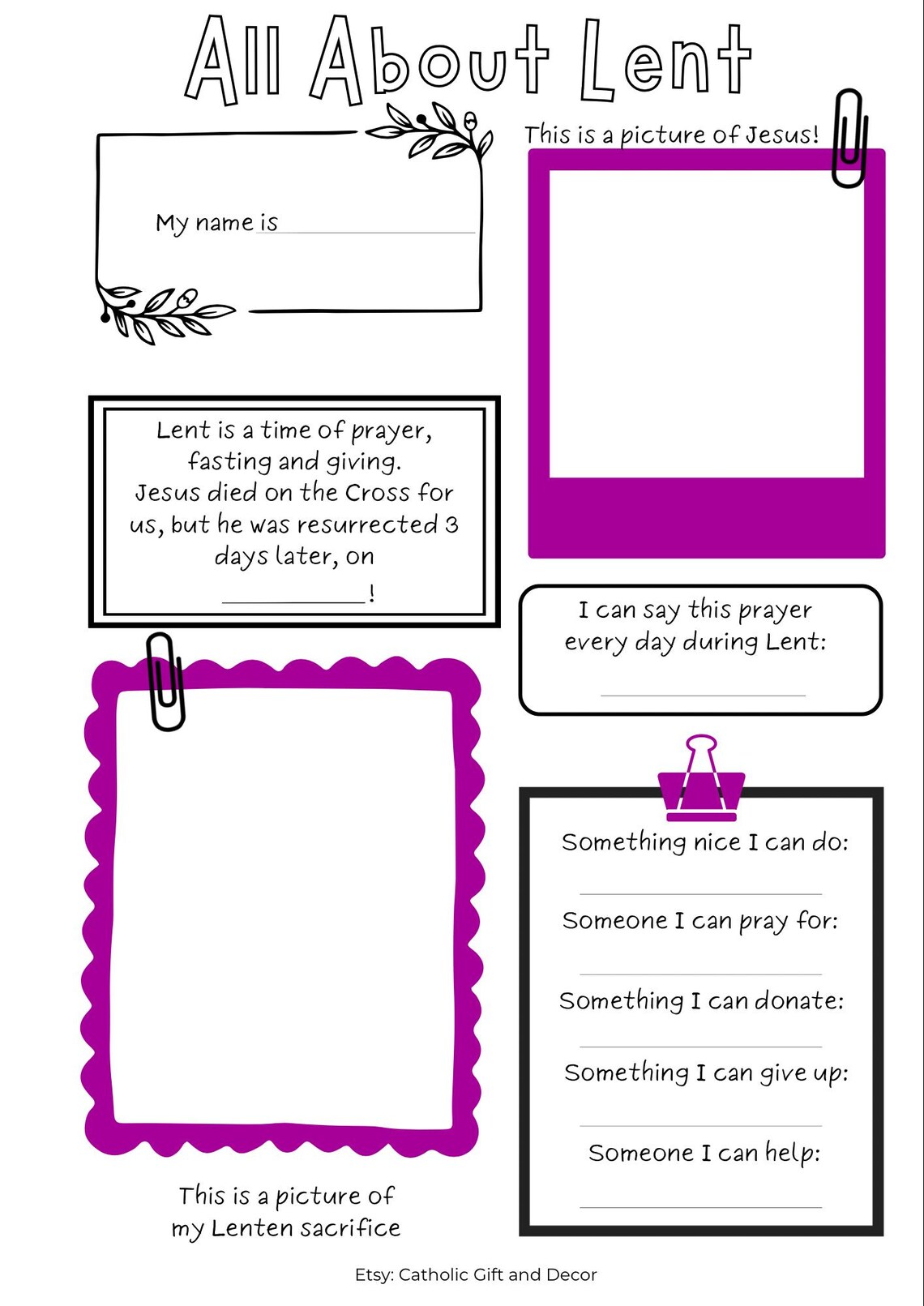Catholic Lent Activity PDF | Lent Worksheet | Lent for Kids | Lent ...