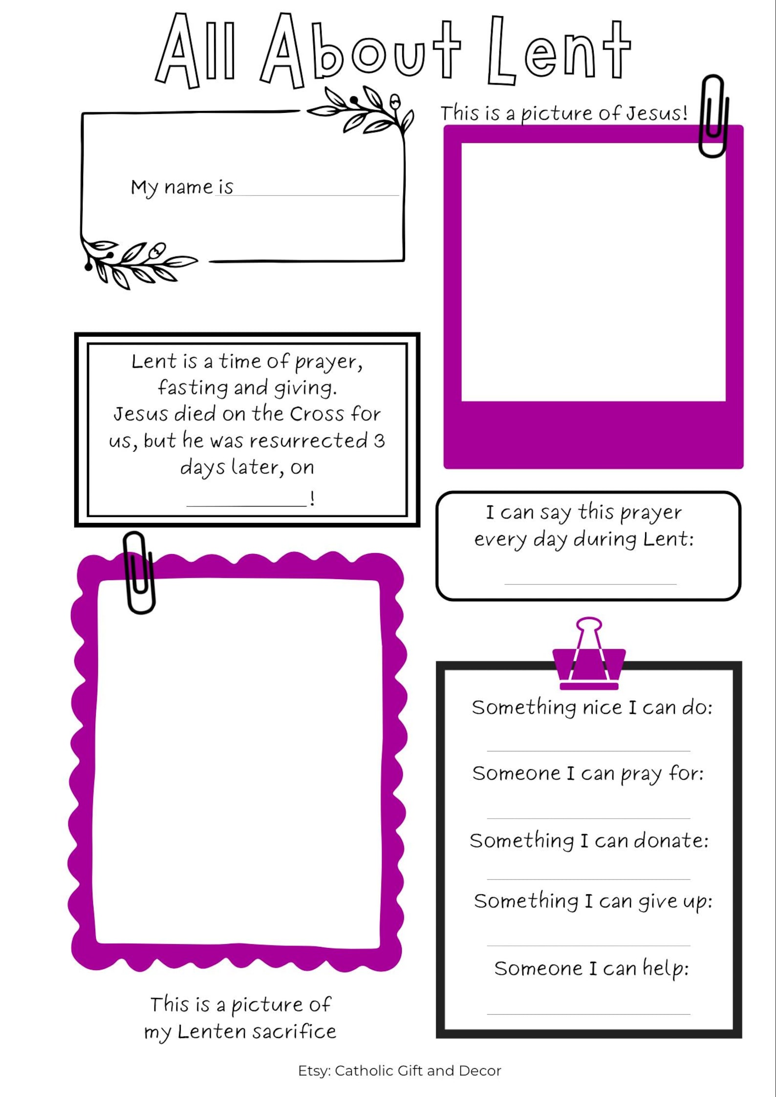 Catholic Lent Activity PDF | Lent Worksheet | Lent for Kids | Lent ...