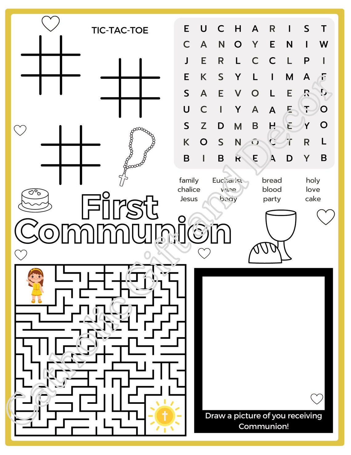 Printable Catholic First Communion Activity Page | 1st Communion ...