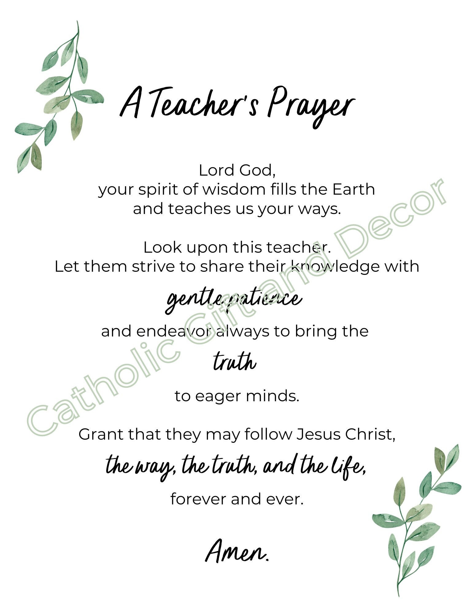 Catholic Teacher Gift | A Teacher's Prayer PDF Print | Catholic ...