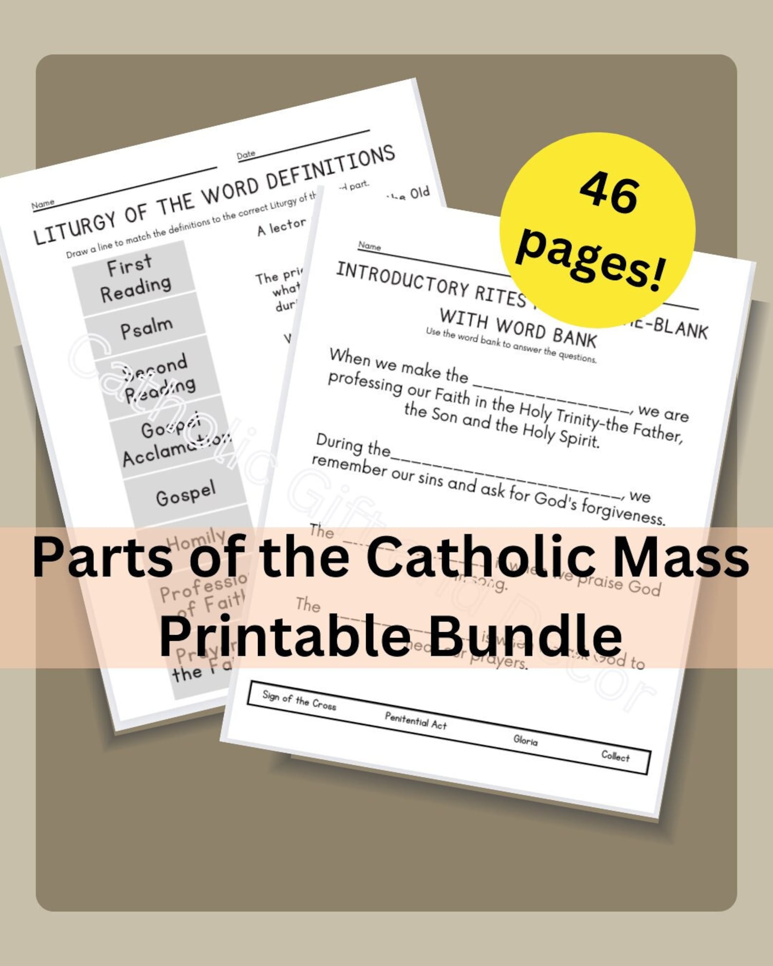 Parts of the Catholic Mass Printable Bundle|parts of the Catholic Mass ...