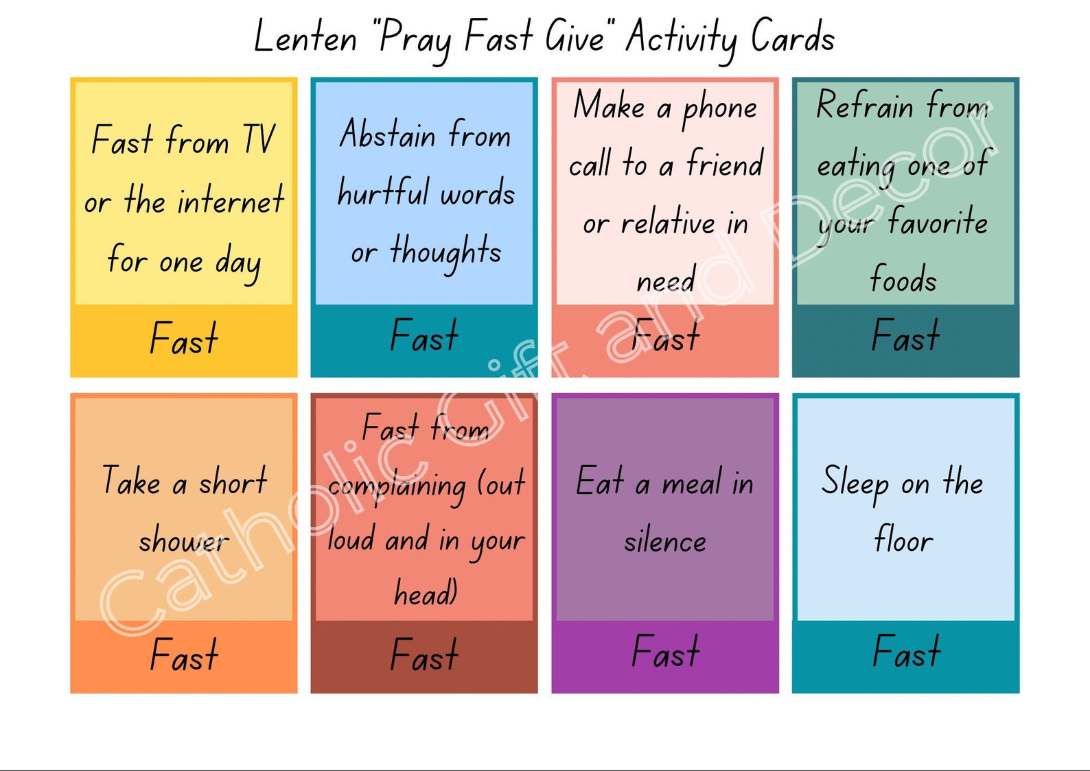 Catholic Lent Activity Cards PDF | Pray Fast Give | Lent Activities for ...