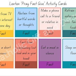 Catholic Lent Activity Cards PDF | Pray Fast Give | Lent Activities for ...