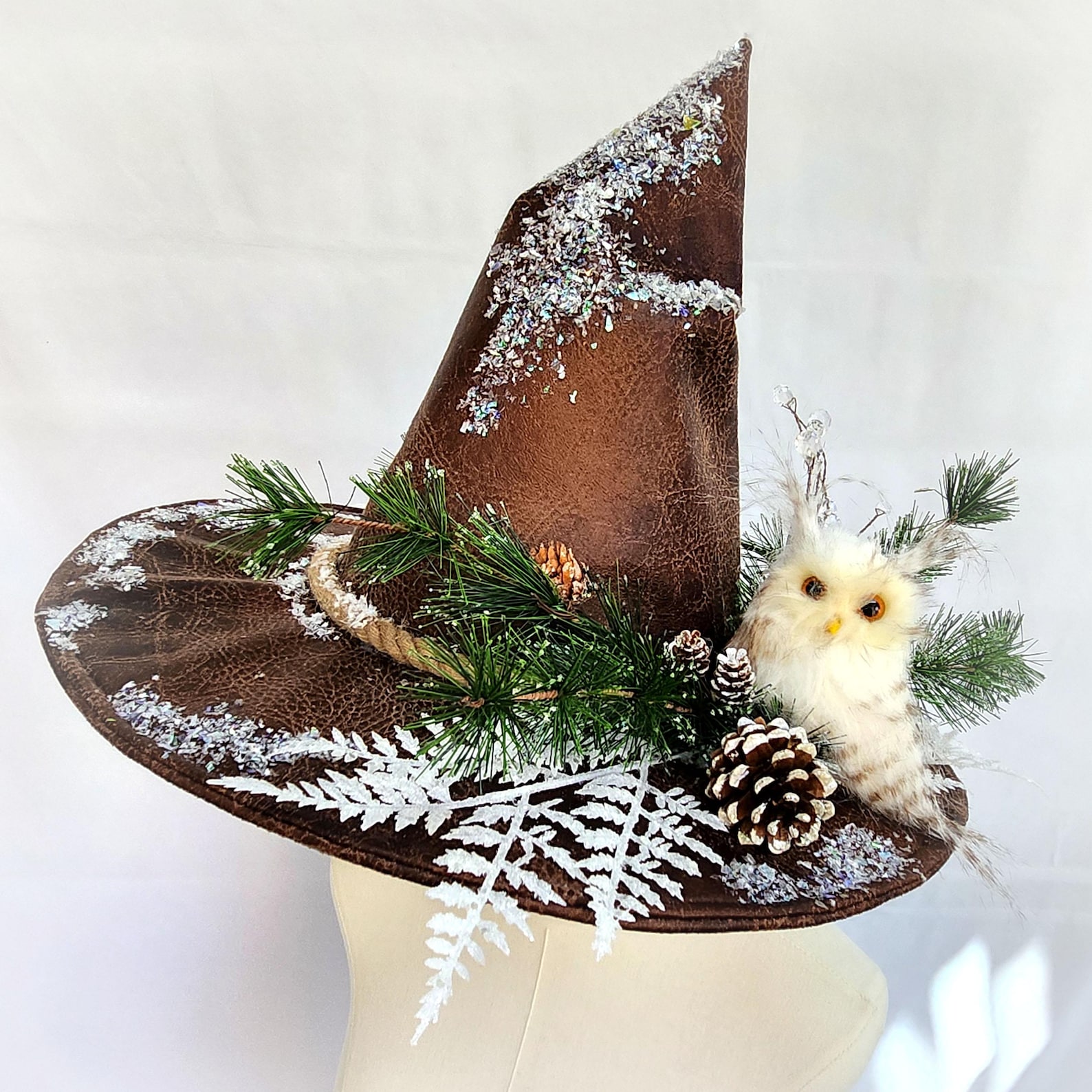 Snowy Winter Owl Witch or Wizard Hat | Renaissance Costume Accessory - Etsy