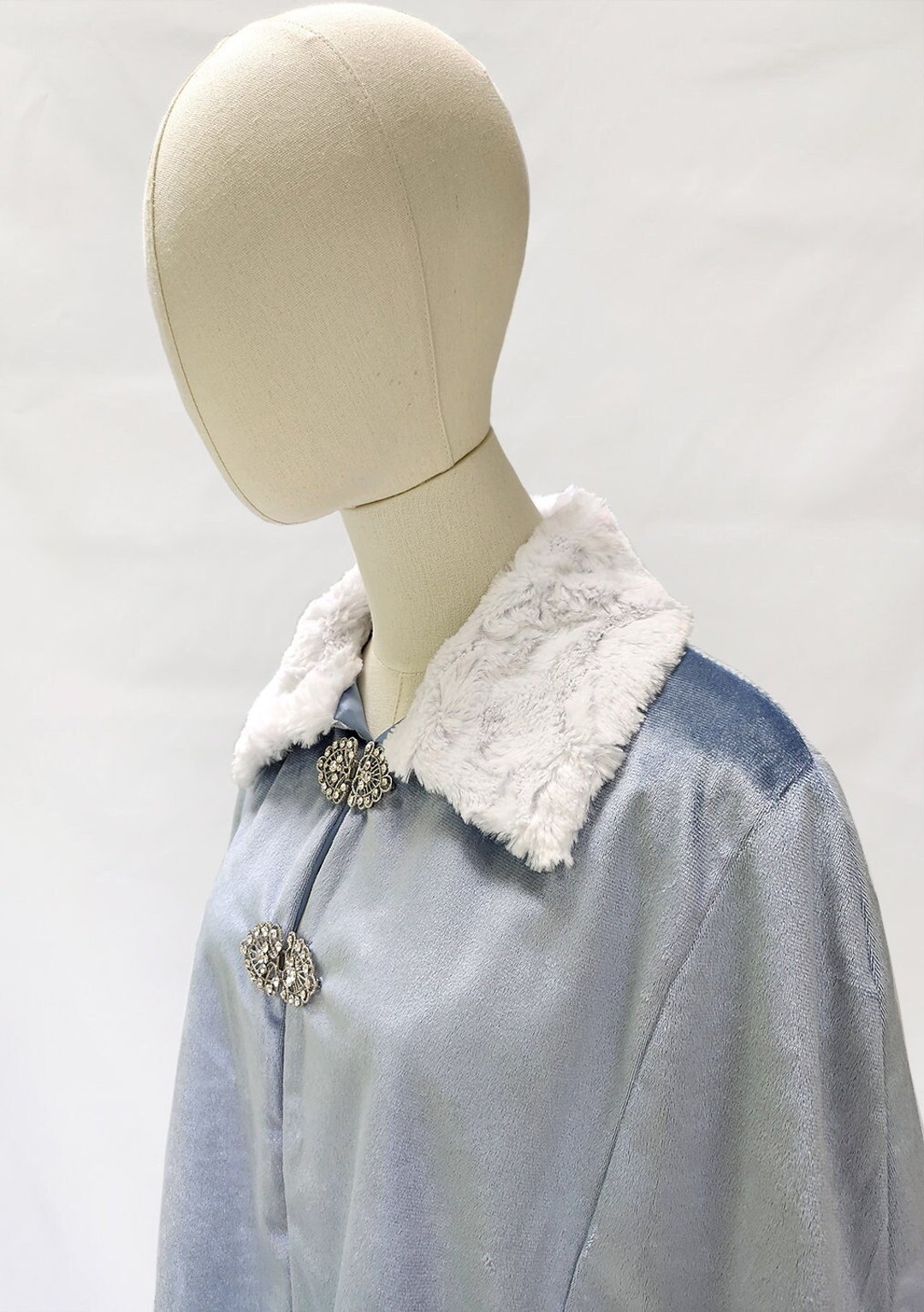 Dusty Blue Faux Fur Trimmed Women's Winter Cape - Etsy