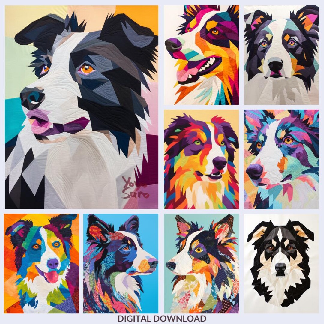 Vibrant Border Collie Quilt Design Collection (9 Images) | Geometric ...
