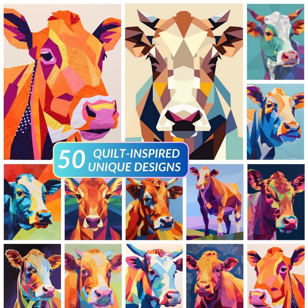 Patchwork Cow Art Print: Geometric Quilt Design (digital Download PNG ...