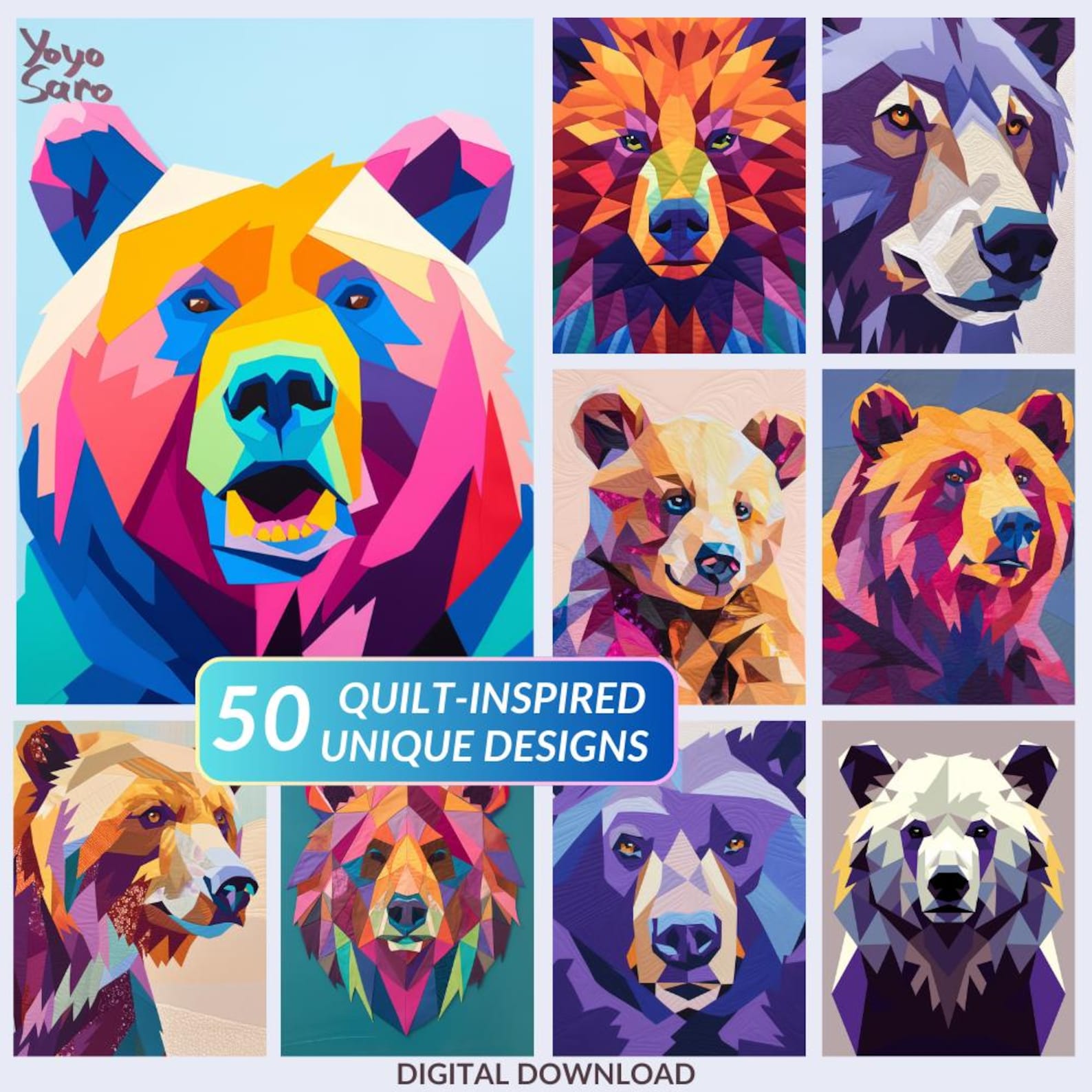 Set of 50 BEAR QUILT DESIGNS || Bear Patchwork Quilt Pattern Inspired ...
