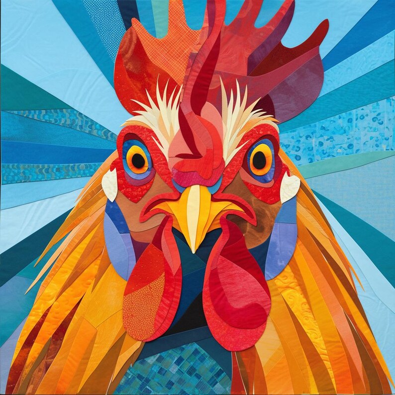 16 Modern Rooster Quilt Art Print – Geometric Chicken Wall Decor ...